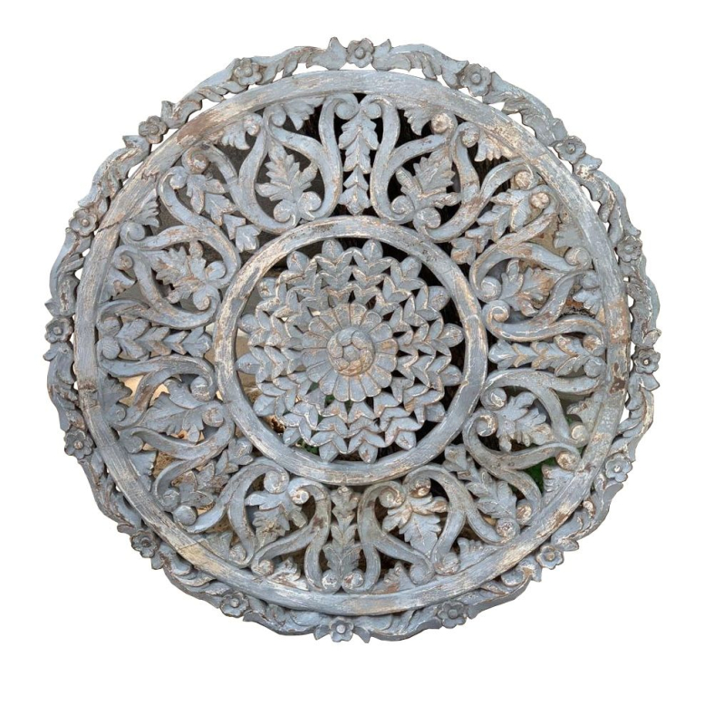Aarin Grey Carved Wooden Filigree Styled Wall Art - Artisans Rose
