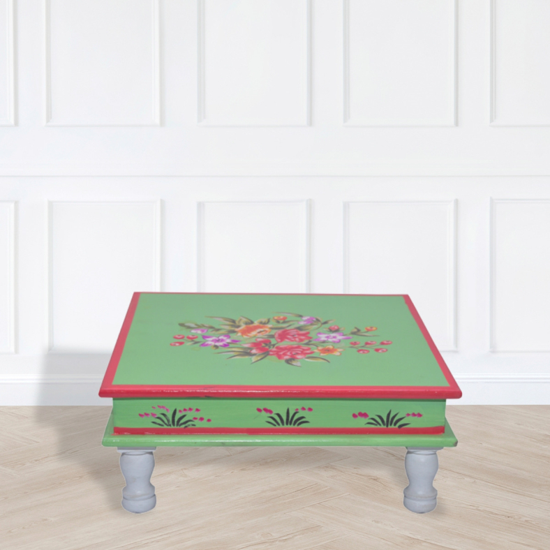 Thales Handpainted Wooden Bajot Table | Green Mango Wood/MDF | Artisans ...